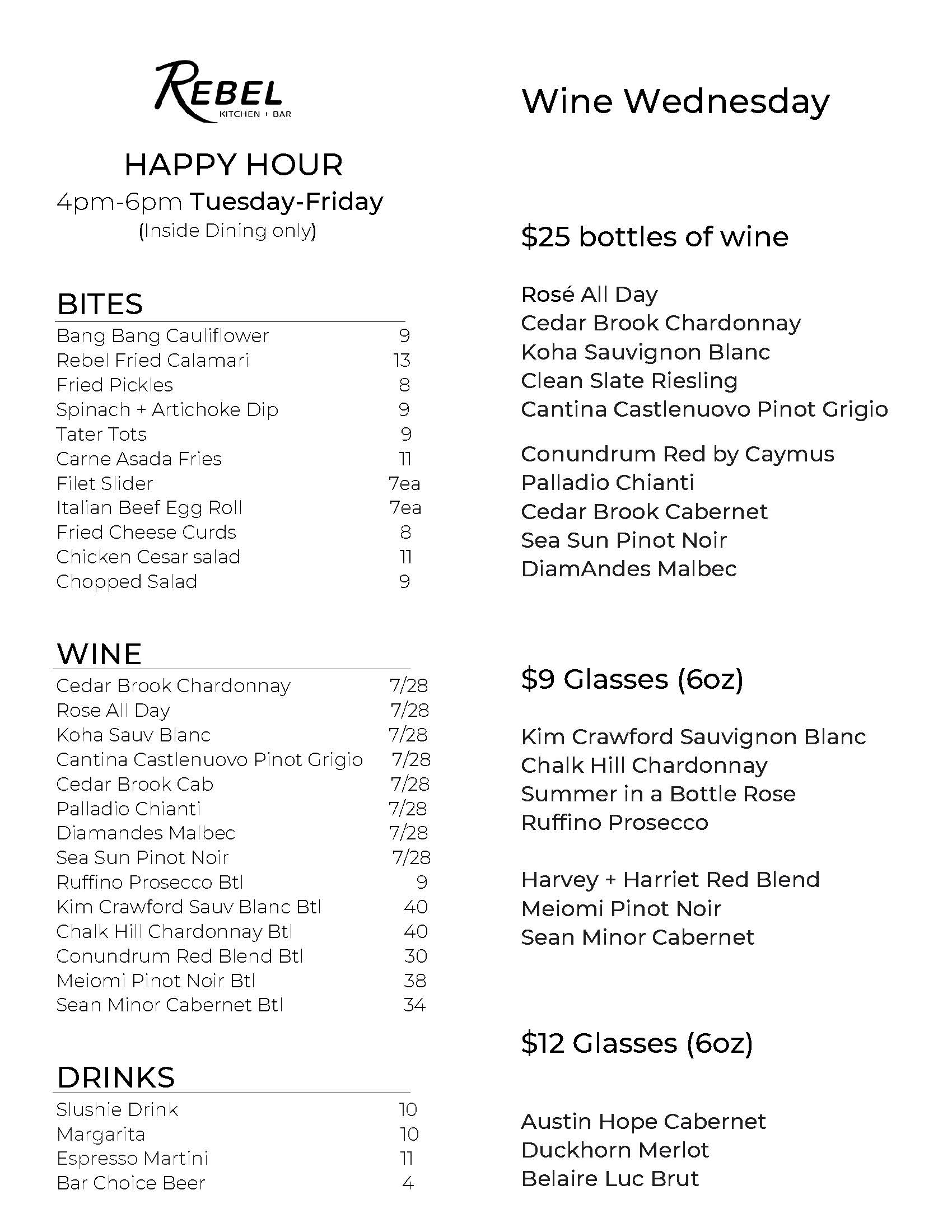 Menus - Rebel Kitchen + Bar